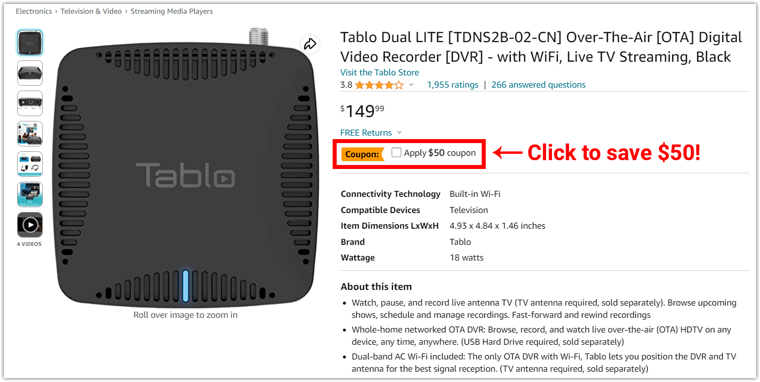 Amazon Prime Day: Save Big on the Tablo DUAL LITE DVR for Antennas ...